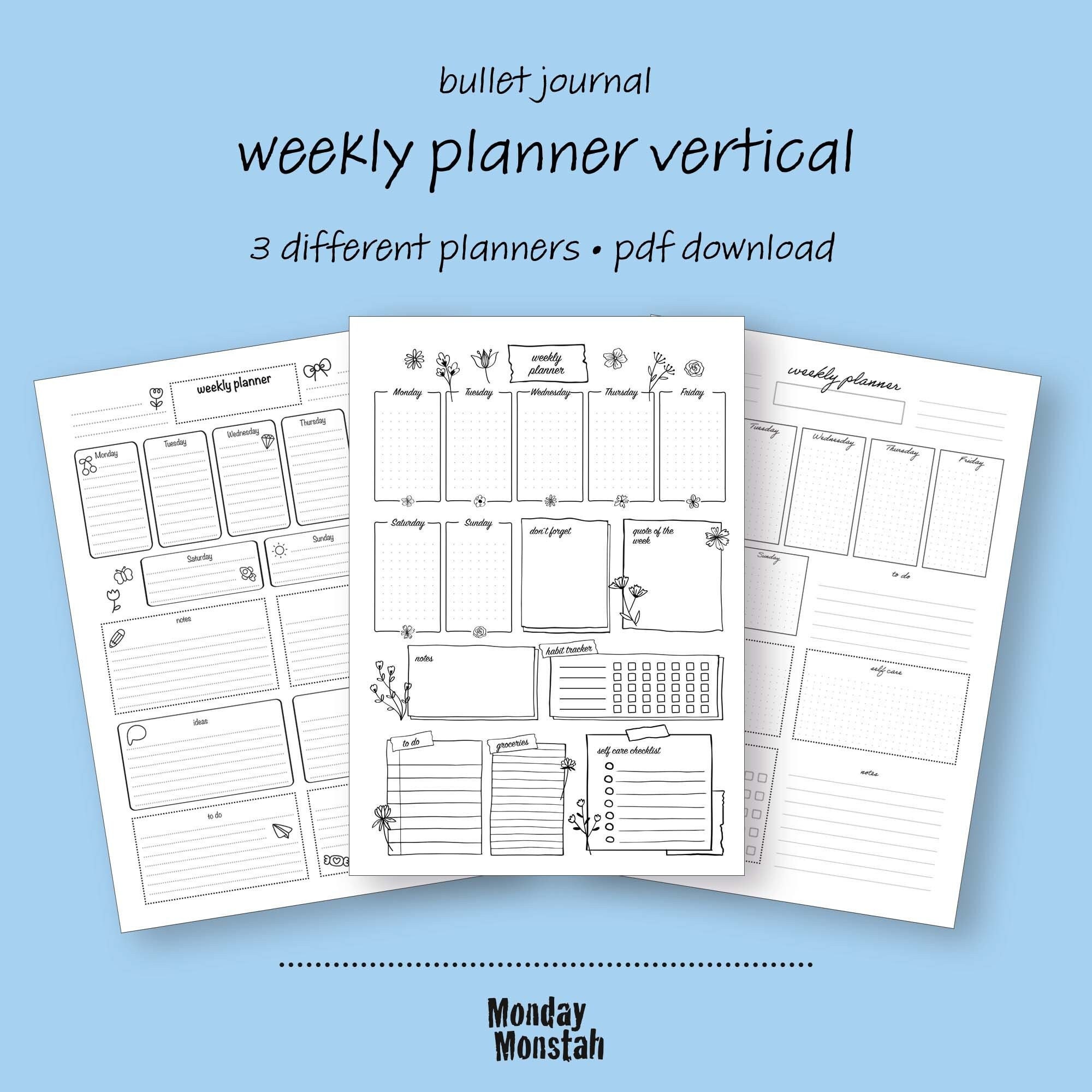 Weekly Planner Printable • Bullet Journal Printable • Vertical • A4 ...
