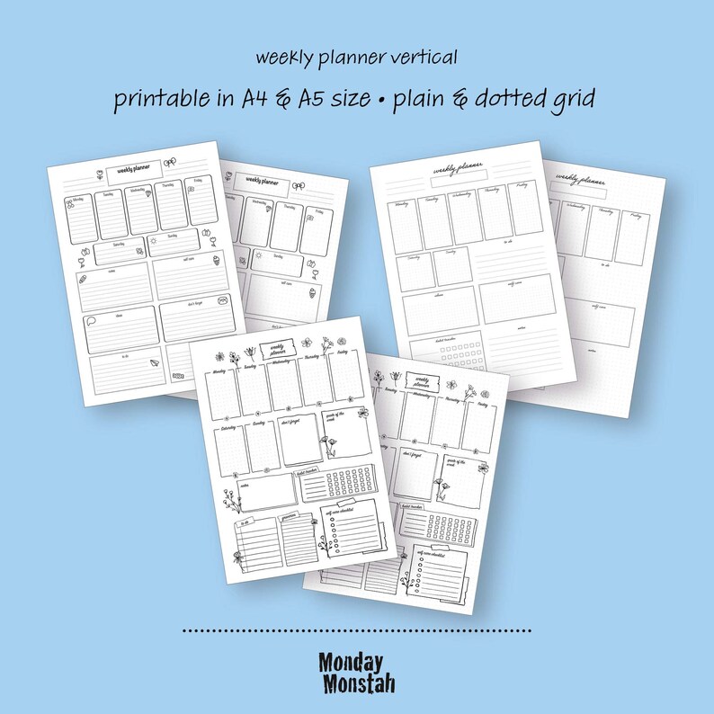 Weekly Planner Printable • Bullet Journal Printable • Vertical • A4 ...