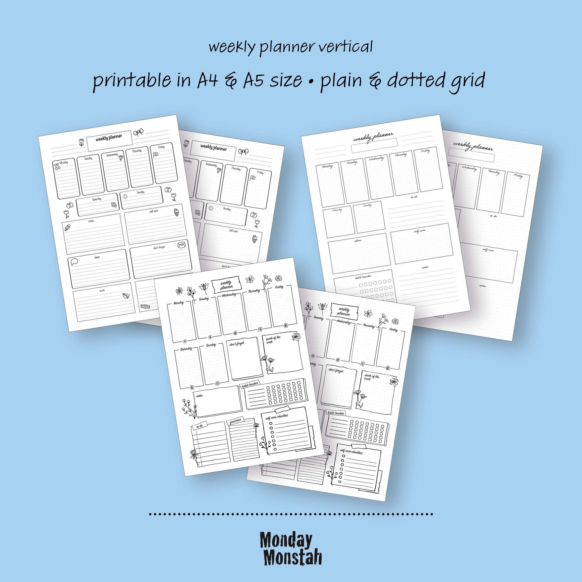 Weekly Planner Printable • Bullet Journal Printable • Vertical • A4 ...