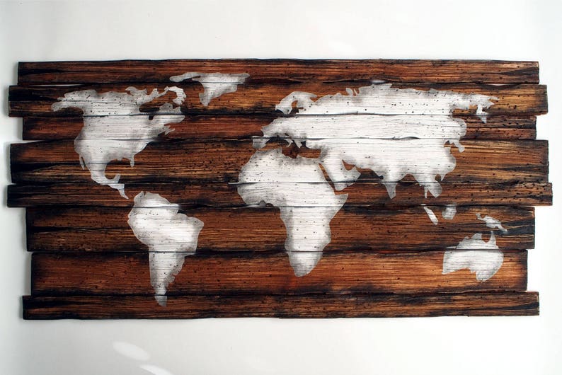 World Map Rustic Decor Handmade Worn Out Wood Sign Wall | Etsy
