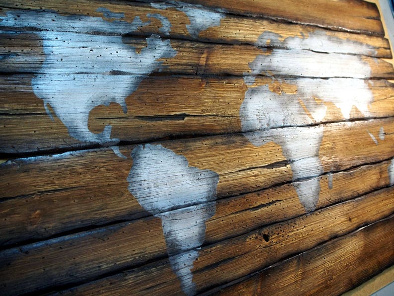 World Map Rustic Decor Handmade Worn Out Wood Sign Wall | Etsy