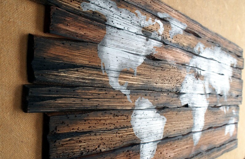 World Map Rustic Decor Handmade Worn Out Wood Sign Wall | Etsy