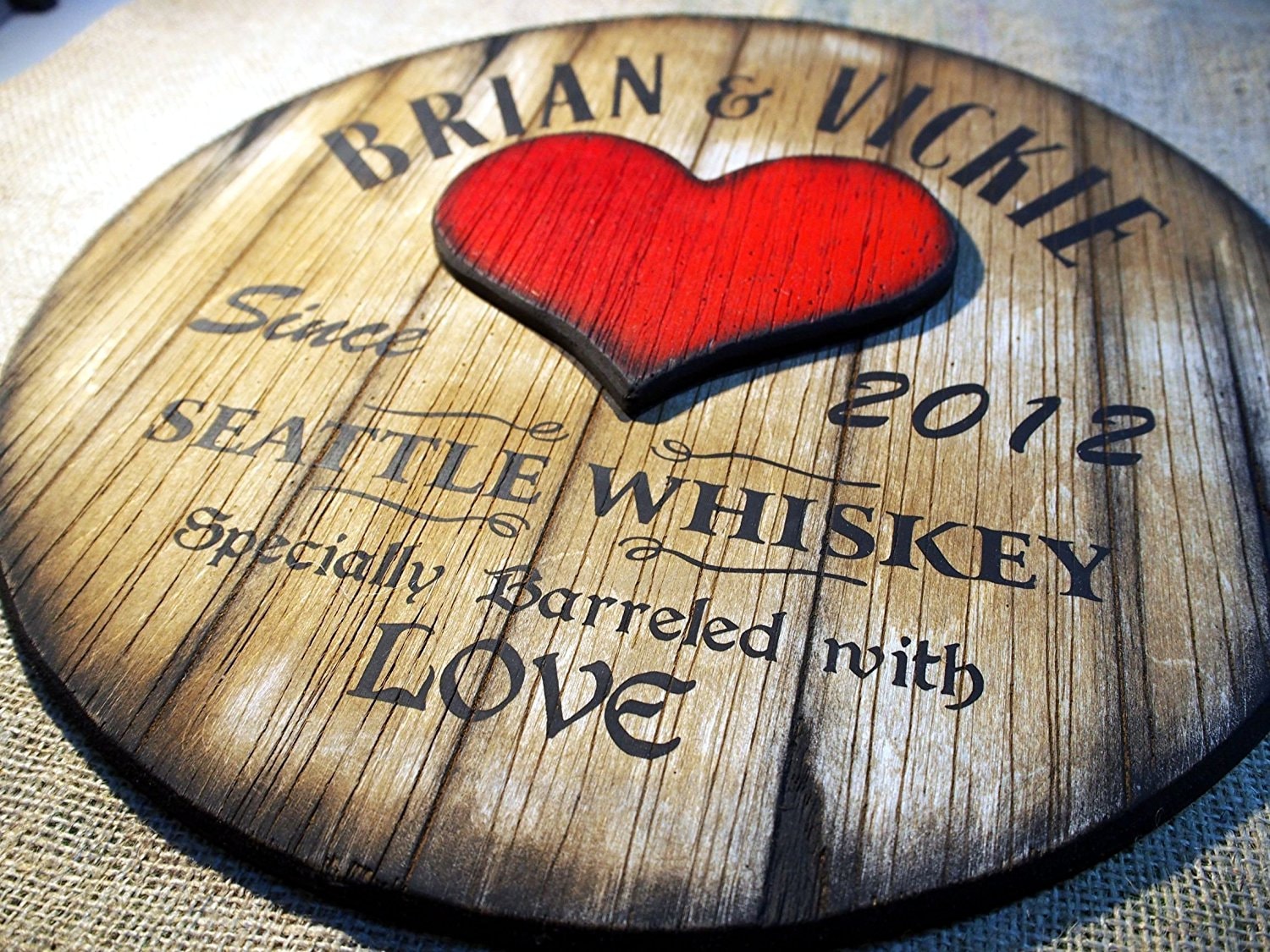 Custom Aged Barrel Sign with an Embossed Heart Personalized | Etsy