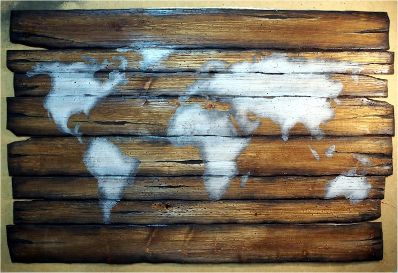 World Map Rustic Decor Handmade Worn Out Wood Sign Wall | Etsy
