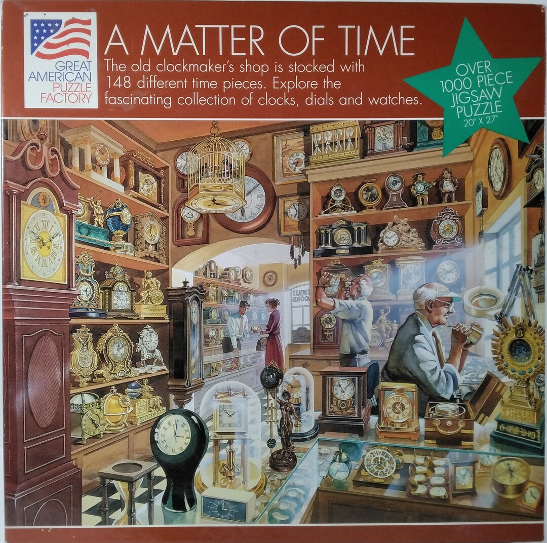 Vintage 1992 A Matter of Time Old Clockmaker Shop 1000 Pc 20 X 27 Jigsaw Puzzle Great American ...
