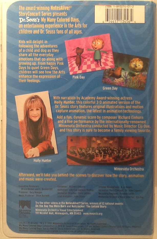 Notes Alive VHS Dr Seuss My Many Colored Days Holly Hunter - Etsy