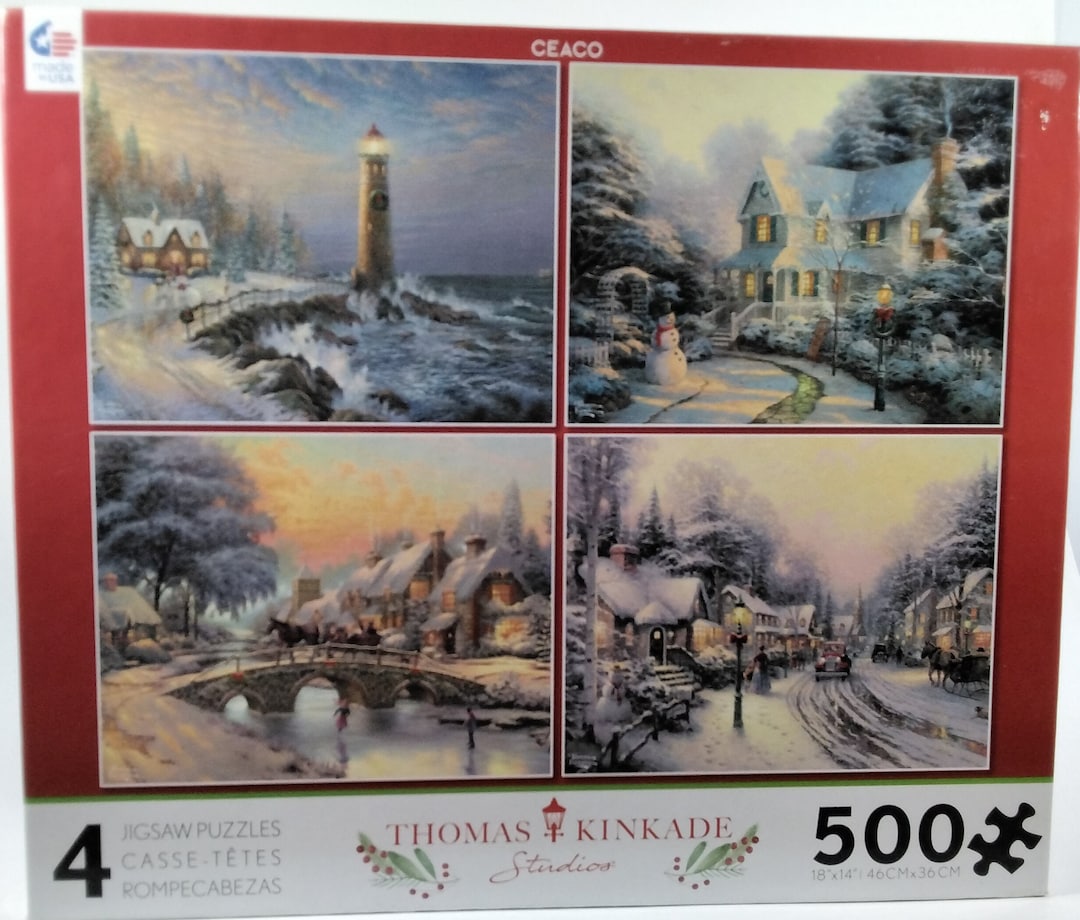 Thomas Kinkade Winter 4-pack all Pieces Are Sealed 500 Pc X 4 18 X 14 X ...
