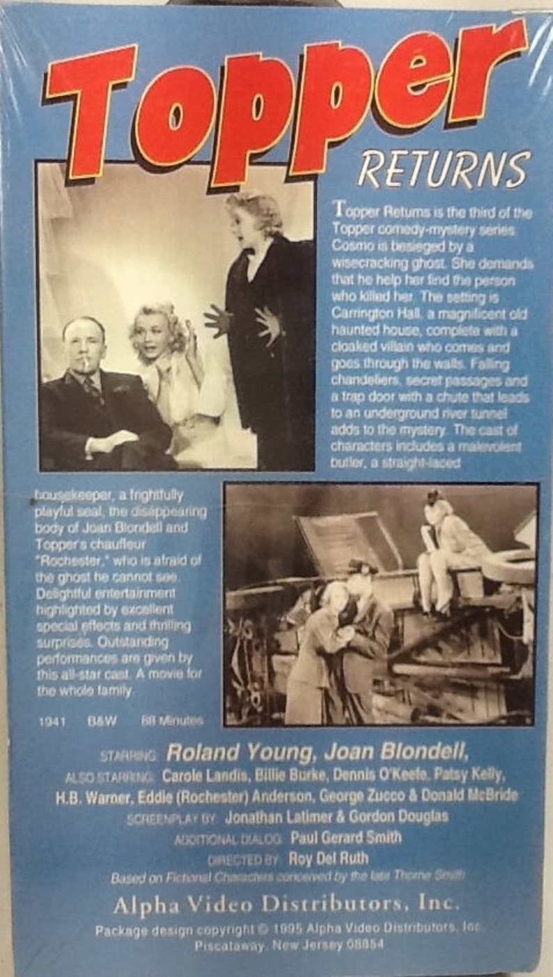 Factory Sealed Topper Returns VHS Roland Young Joan Blondell 1995 Alpha Video - Etsy