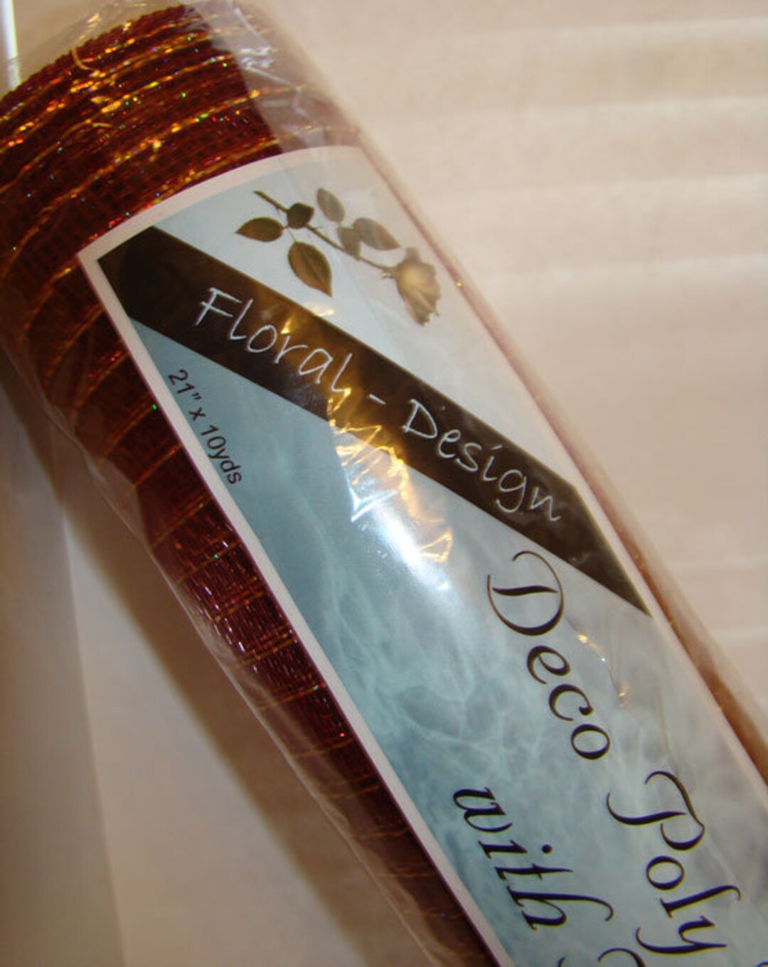NEW Roll Deco Poly Mesh With Foil Floral Design Wrapping 21 X 10 Yards ...