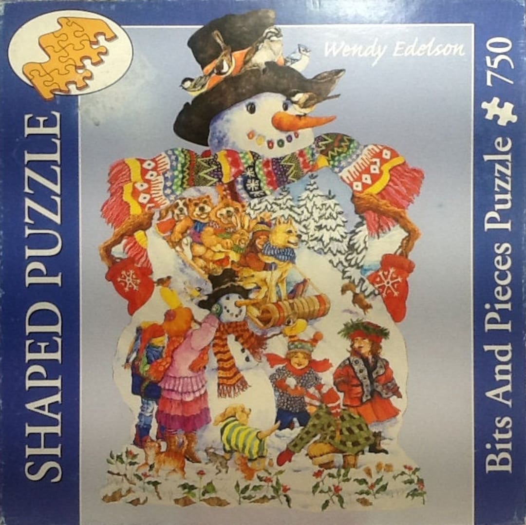 Snowy Friends Snowman Wendy Edelson 700 Pc Shaped Jigsaw Puzzle 18 X 27 ...