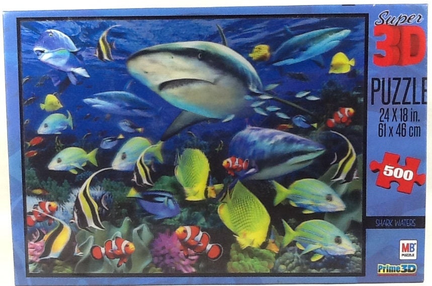 Shark Waters Super 3D 500 Pc Jigsaw Puzzle 24 X 18 Milton Bradley Prime3d 10012 - Etsy