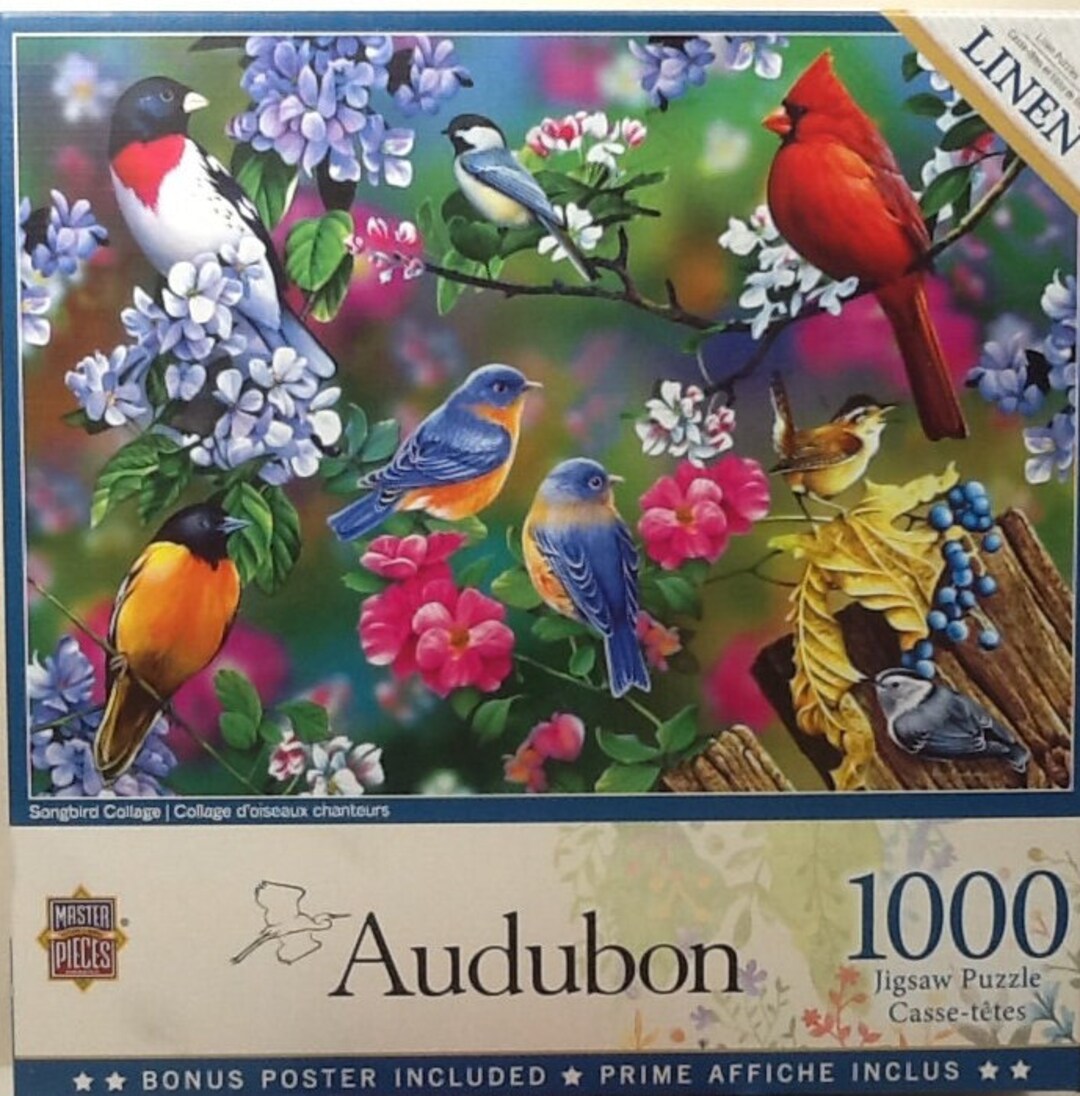 Songbird Collage Audubon Cardinal Flowers Jerry Gadamus 1000 Pc Linen ...