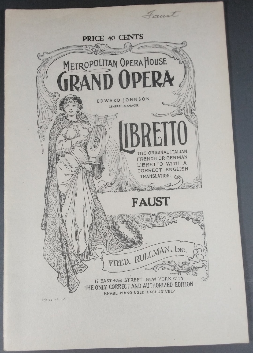 Vintage Faust Metropolitan Opera Libretto Original Text and English ...