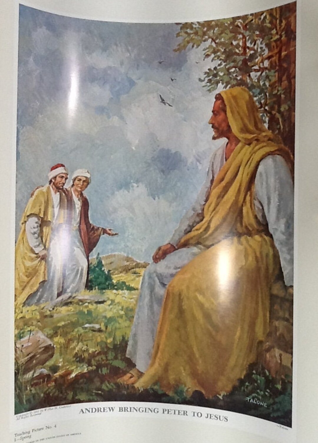 VINTAGE Religious Print 14-13/16 X 11-1/4 Andrew Bringing Peter to ...