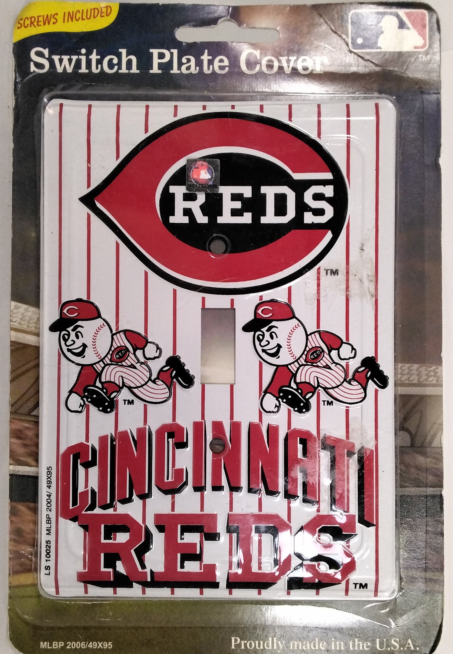 New Old Stock in Package Cincinnati Reds Tin Switch Plate Cover Mr Red ...