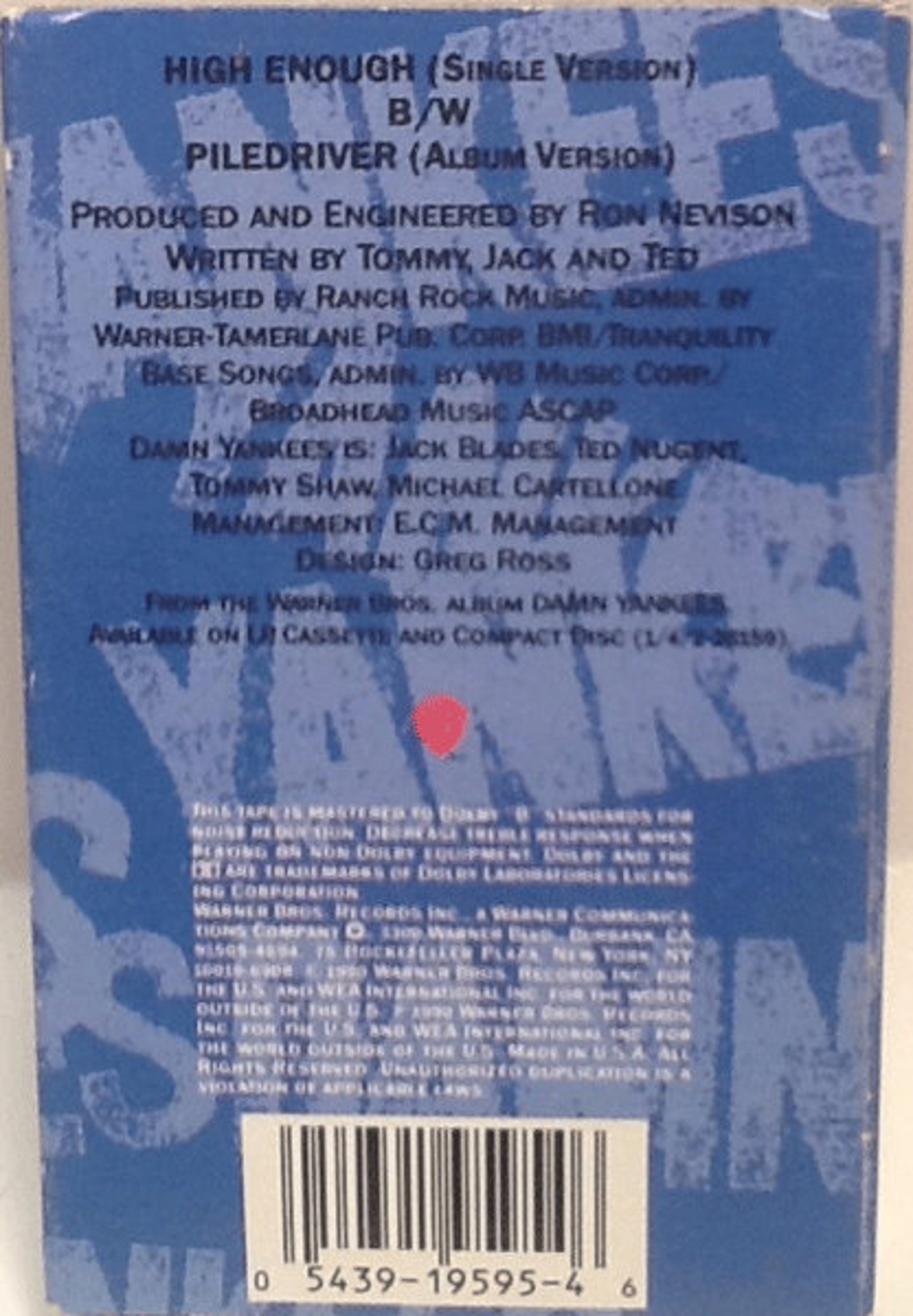 Damn Yankees 1990 CASSETTE SINGLE High Enough single Version - Etsy