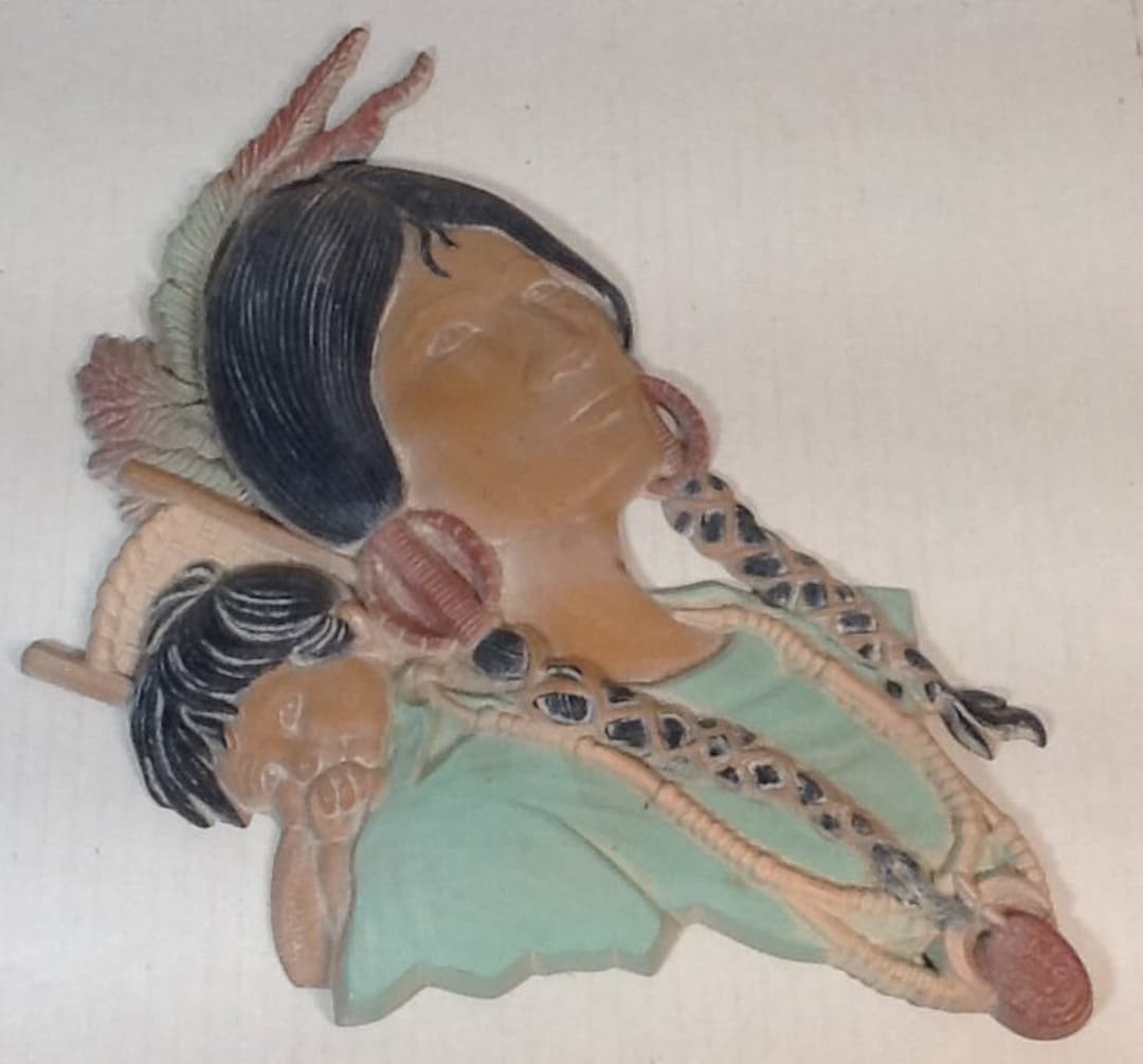 Vintage Ceramic Wall Decoration Native American Indian Woman & Child 12 ...