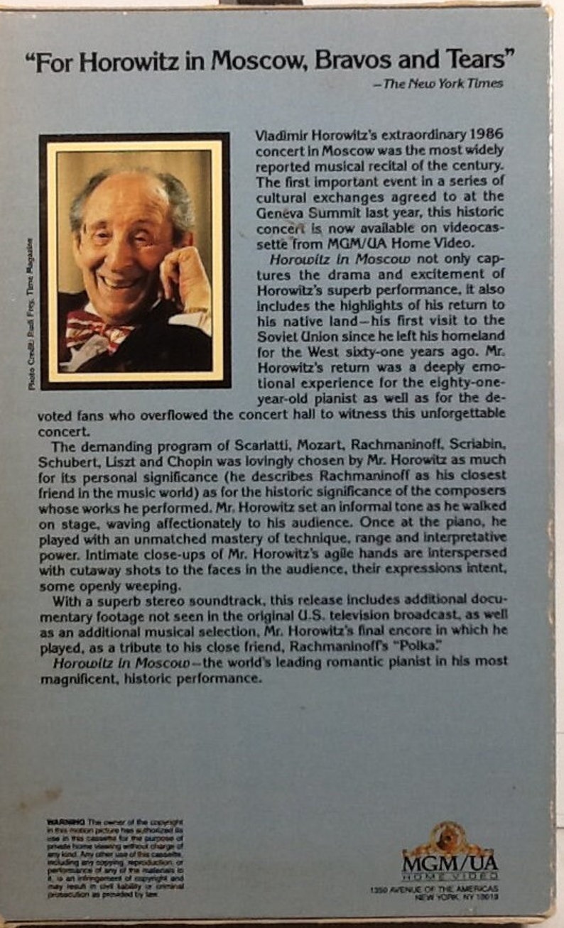 Vintage VHS Tape Vladimir Horowitz in Moscow April 20 1986 - Etsy