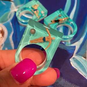 Swimming Pool Ring, Beach Jewelry, Caribbean Blue Gifts, Handmade Resin ...