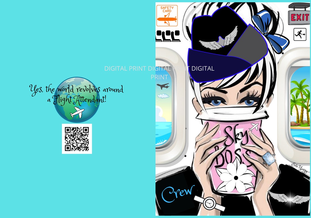 Flight Attendant Card: Stewardess Humor, Retirement Travel (digital ...