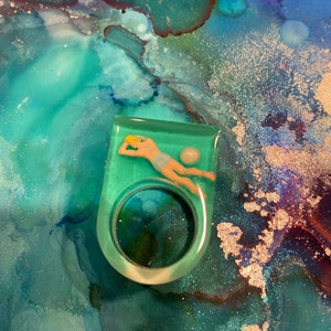 Swimming Pool Ring, Beach Jewelry, Caribbean Blue Gifts, Handmade Resin ...