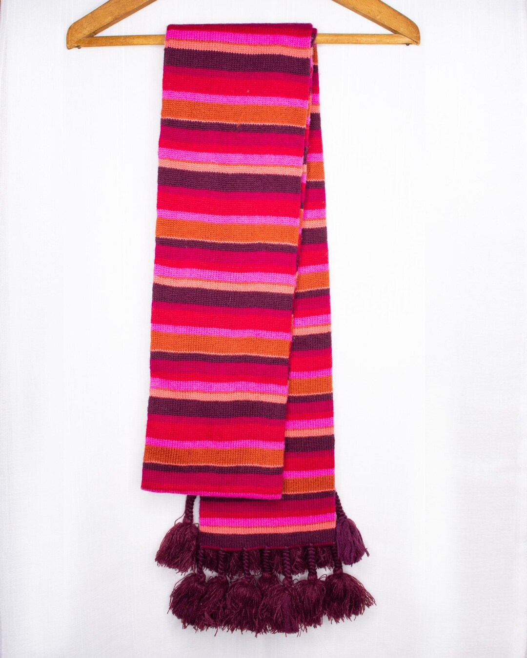 Long Striped Wool Scarf With Braided Fringe - Etsy