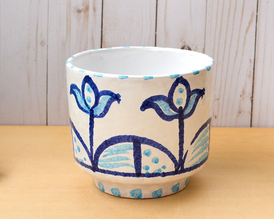Planter With Handpainted Blue Flower Detail Made in Italy - Etsy
