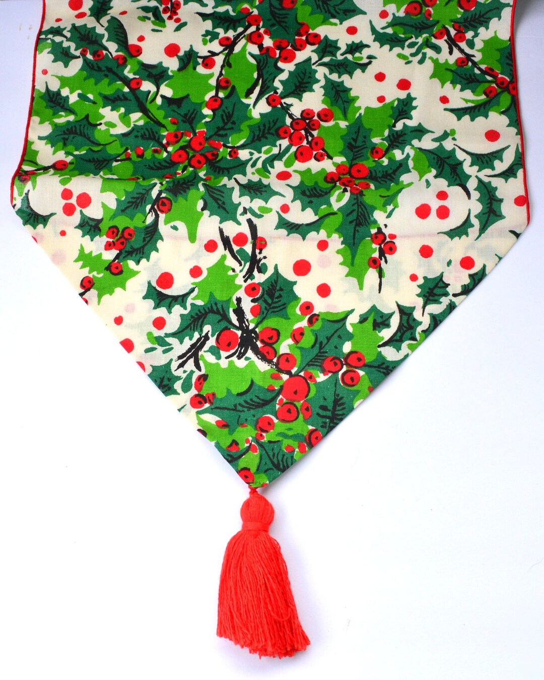 Holly Table Runner With Red Tassle - Etsy