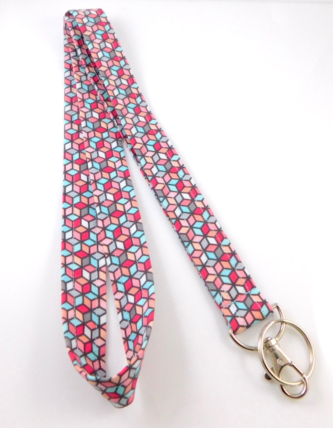 Geometric Pixelated Teacher Lanyard for Keys / Teal and Pink Lanyard ...