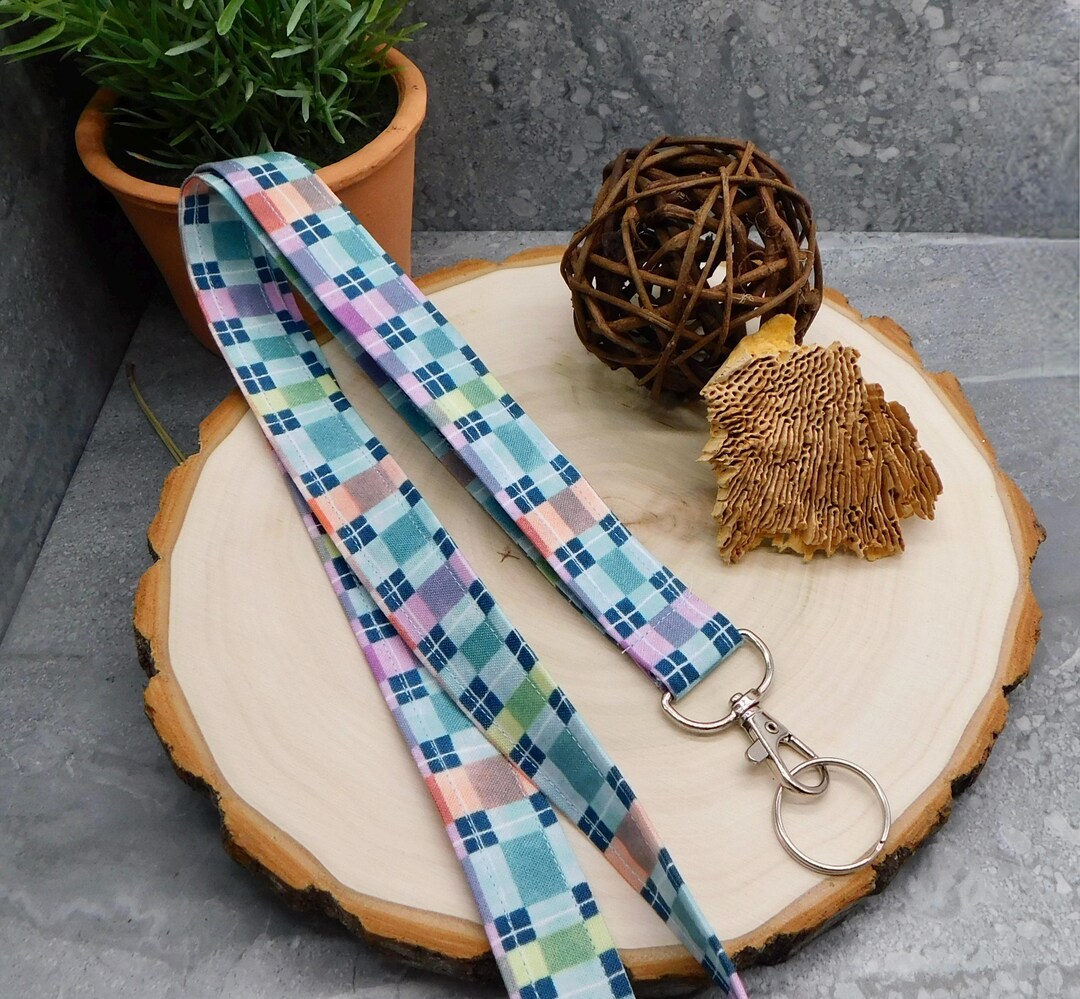 Geometric Plaid Lanyard for ID Badge or Keys – Checkered Fabric Lanyard ...