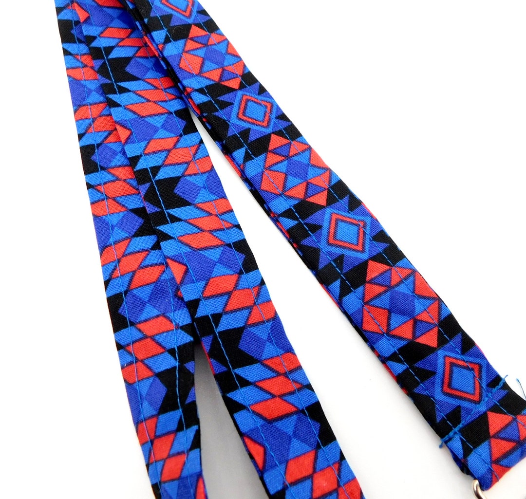Aztec Lanyard With Southwest Design, Blue Red Black Geometric Lanyard ...