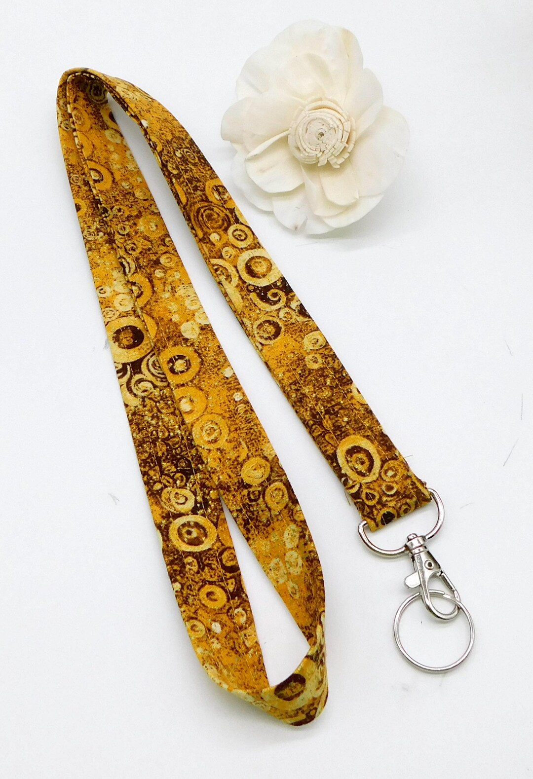 Fabric Lanyard With Gold Abstract Pattern | Keychain Wristlet ...