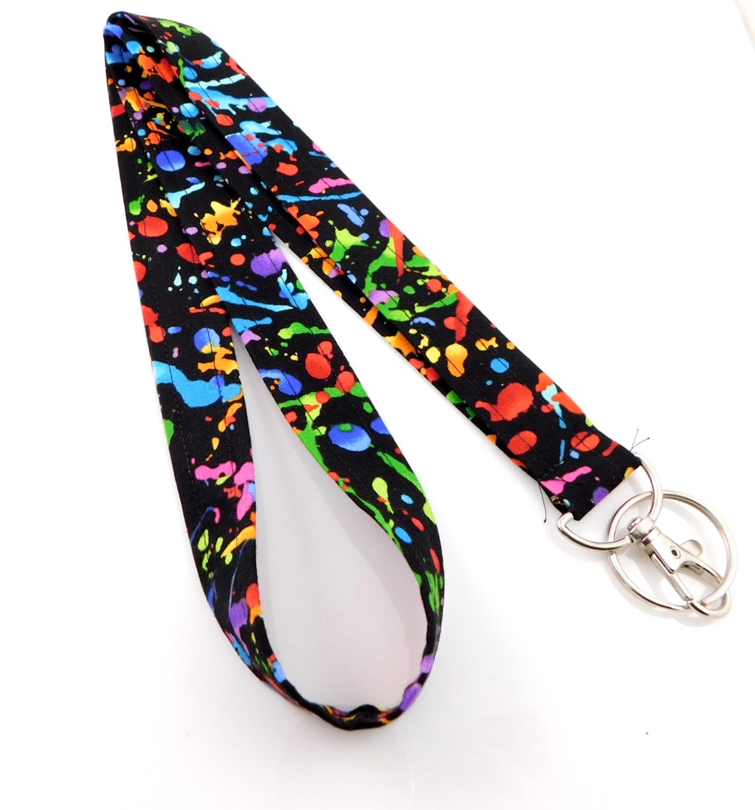 Rainbow Splattered Lanyard / Rainbow Key Fob /optional Breakaway Paint ...