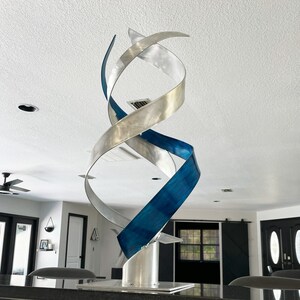 Modern Abstract Metal Sculpture Art Indoor Outdoor Blue Silver "enigma ...