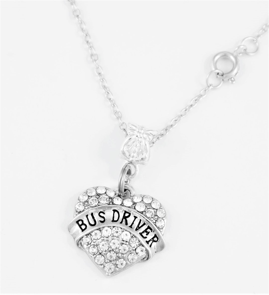 Bus Driver Necklace: Rhinestone Heart Charm Jewelry - Etsy