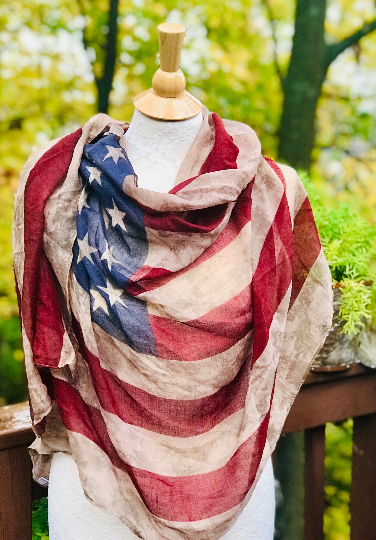 American Flag Scarf Shawl, Vintage, Aged Flag, Light Weight, Semi Sheer ...