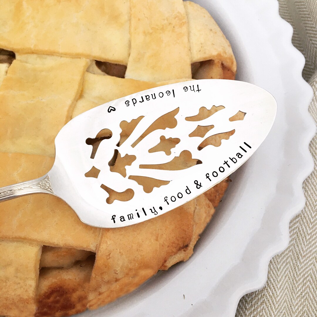 Hand Stamped Vintage Pie Server - Family, Food, and Football ...