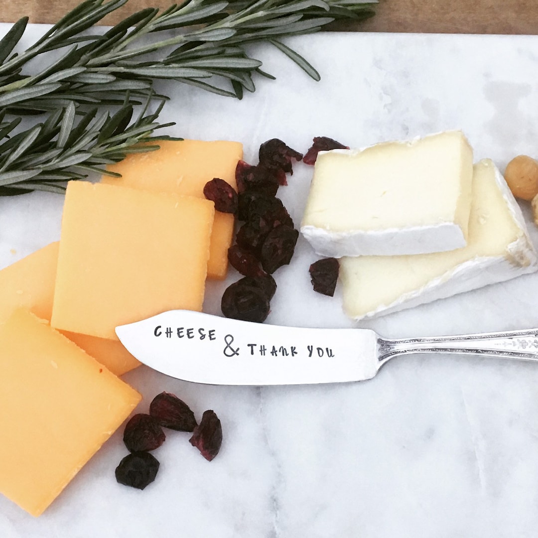 Cheese and Thank You -- Hand Stamped Vintage Spreader, Cheese Knife ...