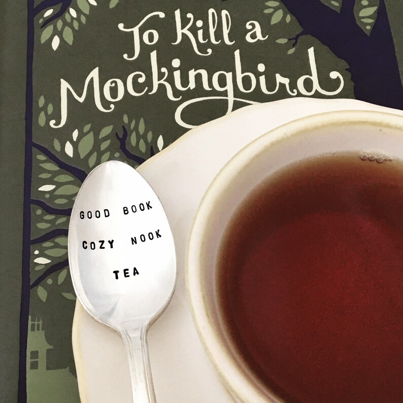 Hand Stamped Silver Spoon - Good Book, Cozy Nook, Tea - Vintage ...