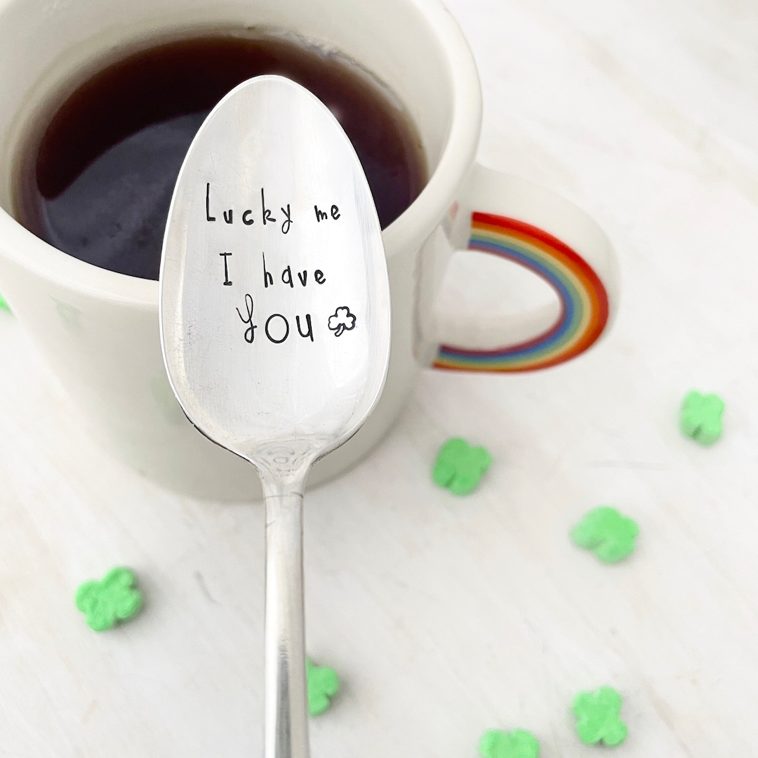 Lucky Me - I Have You, Cereal Spoon - Hand Stamped Vintage Spoon, Saint ...