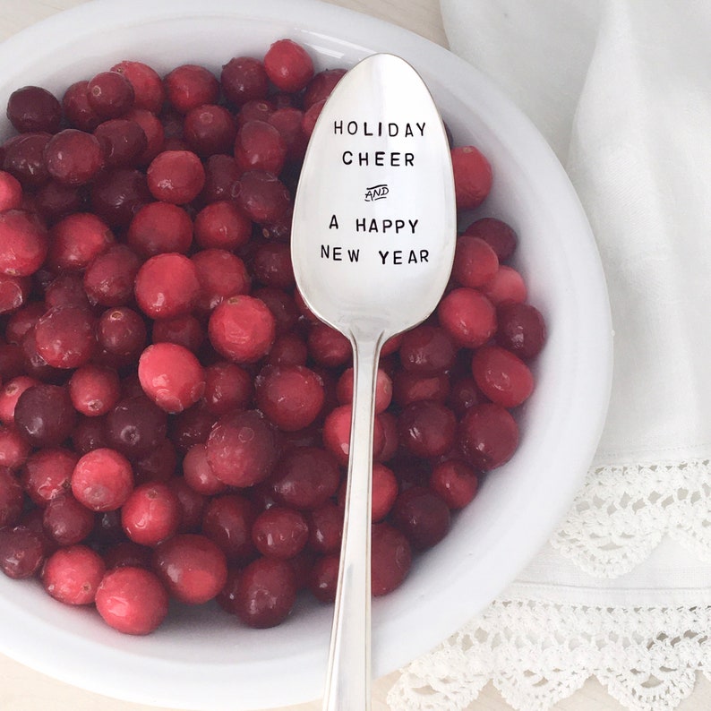 Hand Stamped Vintage Serving Spoon Holiday Cheer & Happy New - Etsy