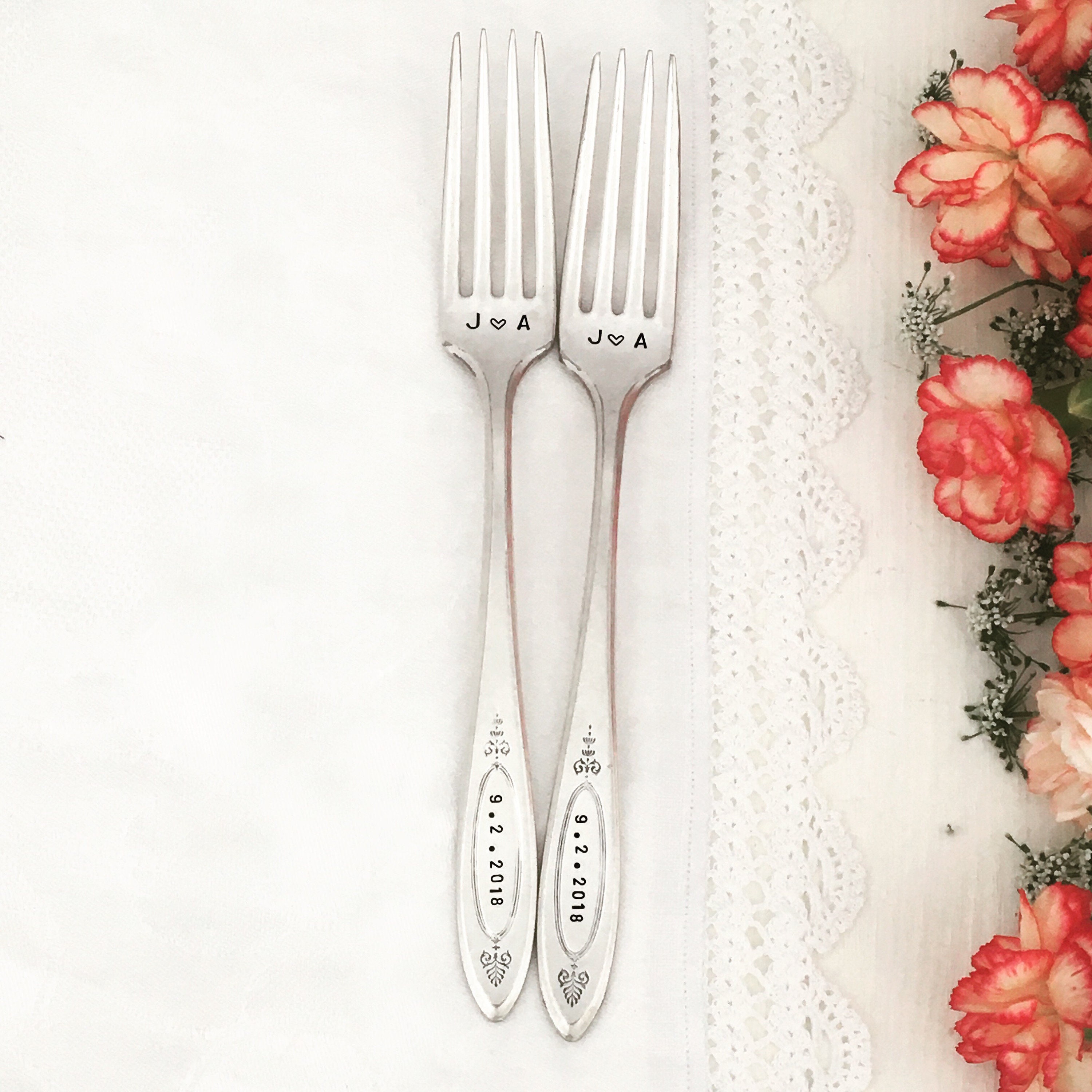 Personalized Wedding Forks Hand Stamped With Initials & - Etsy