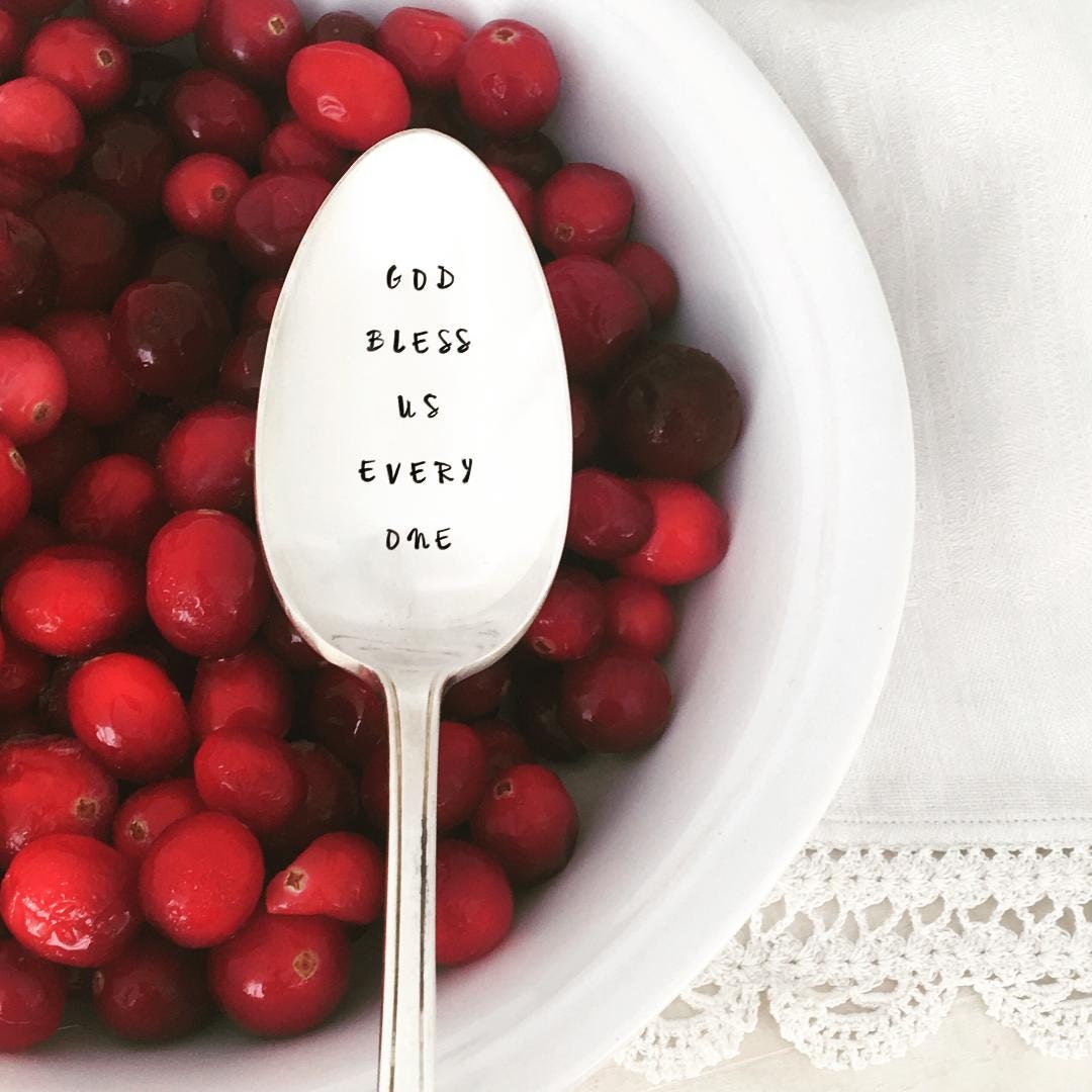 Hand Stamped Vintage Serving Spoon - God Bless Us Every One, Christmas ...