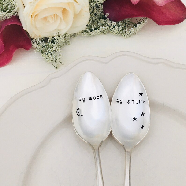 My Moon & My Stars Hand Stamped Vintage Spoons Wedding | Etsy
