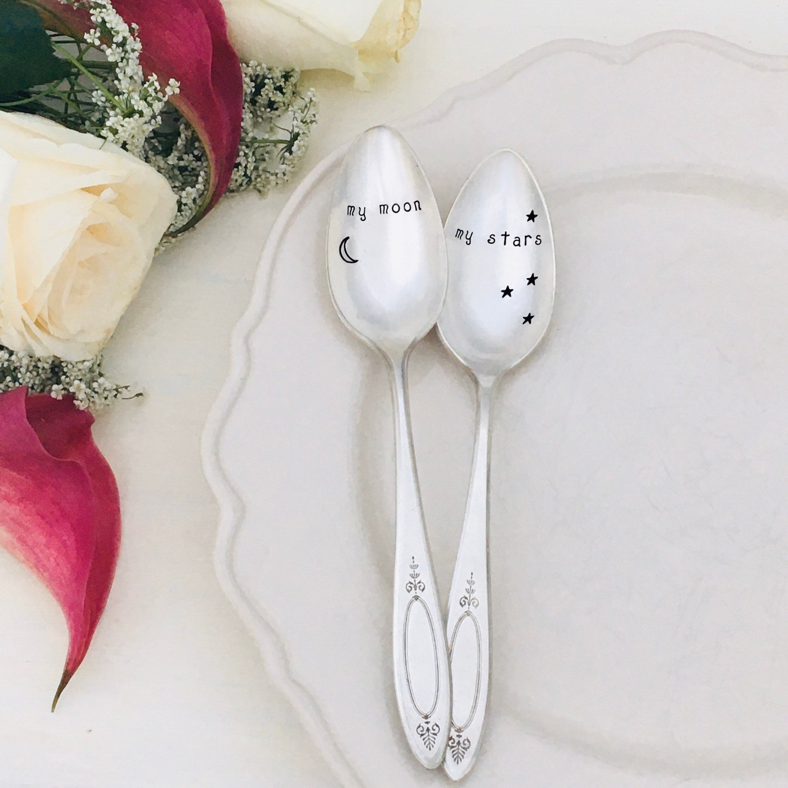 My Moon & My Stars Hand Stamped Vintage Spoons Wedding | Etsy