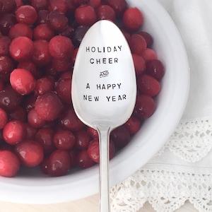 Hand Stamped Vintage Serving Spoon - Holiday Cheer & Happy New Year ...