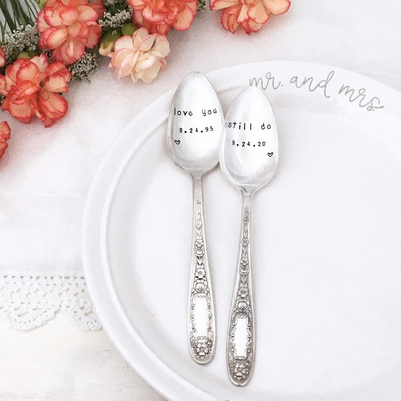 Hand Stamped Vintage Silver Wedding / Anniversary Spoons - Etsy