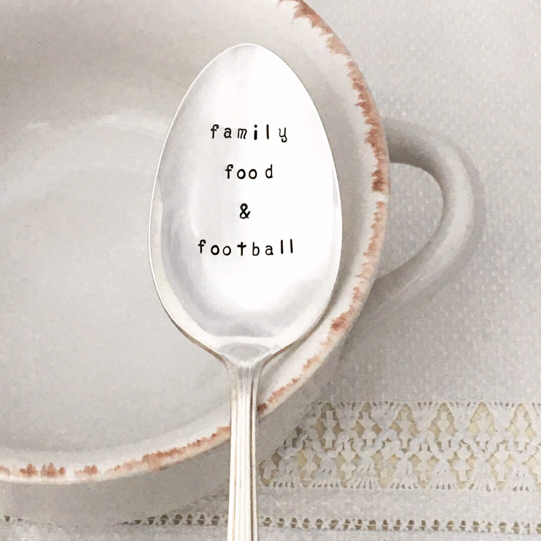 Hand Stamped Vintage Silver Serving Spoon - Family Food & Football ...