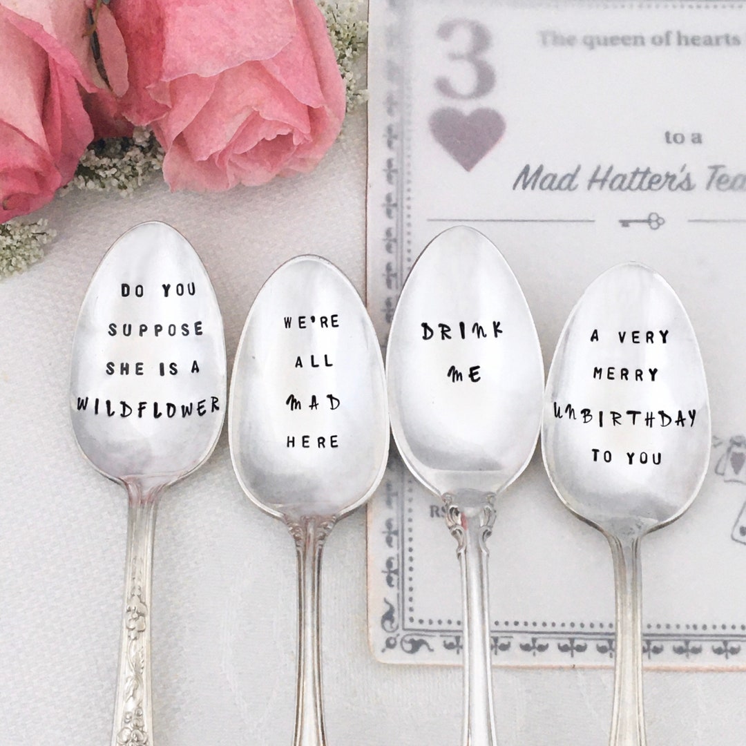 Alice in Wonderland Tea Party, Hand Stamped Teaspoons, Tea Party Favors ...