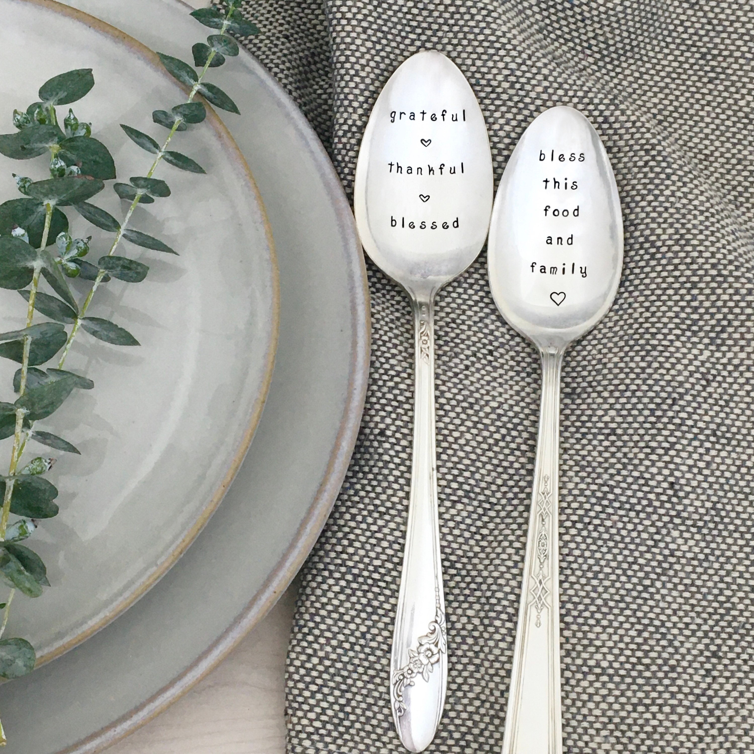 Hand Stamped Serving Spoon - Grateful, Thankful, Blessed, Holiday ...